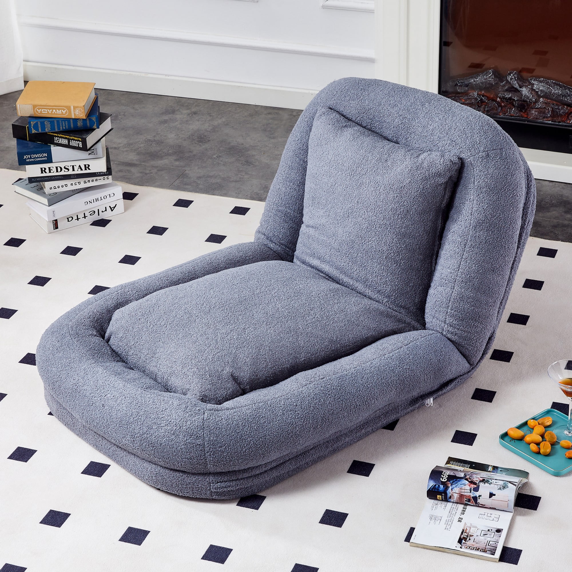 Folding Sofa Chair with 5 Adjustable Positions Plush Floor Lounge Chair ...