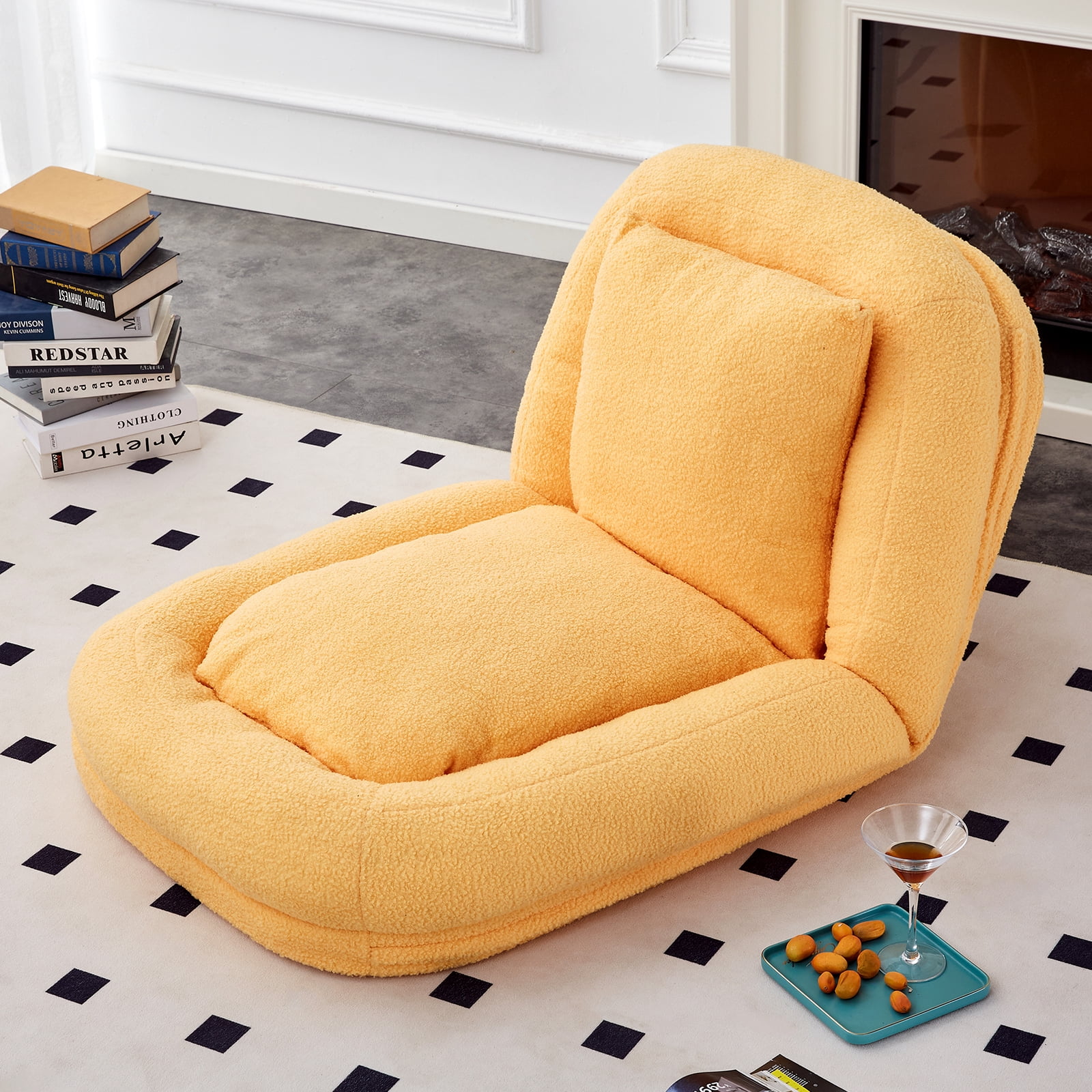 Folding Sofa Chair with 5 Adjustable Positions Plush Floor Lounge Chair ...