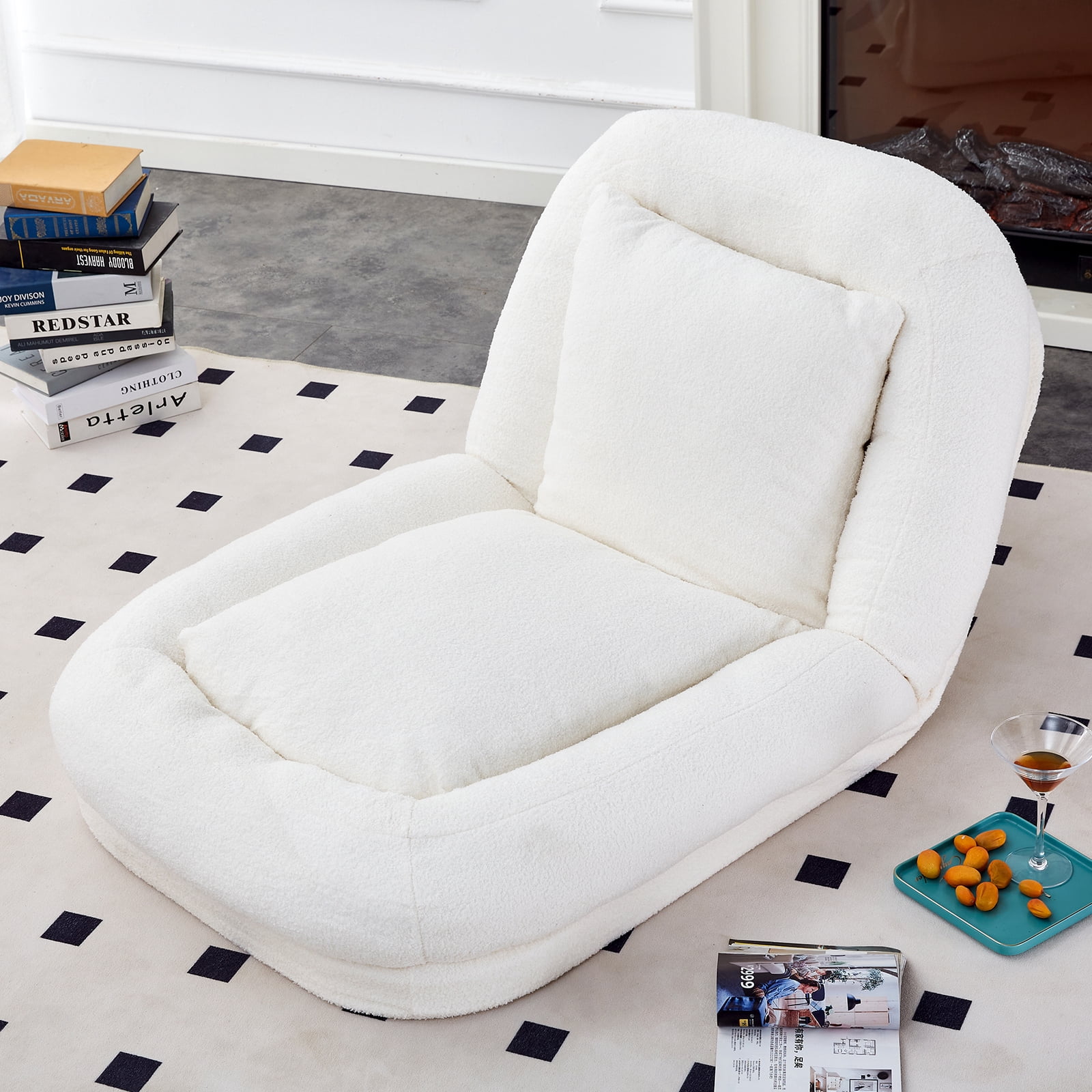 Folding Sofa Chair with 5 Adjustable Positions Plush Floor Lounge Chair ...