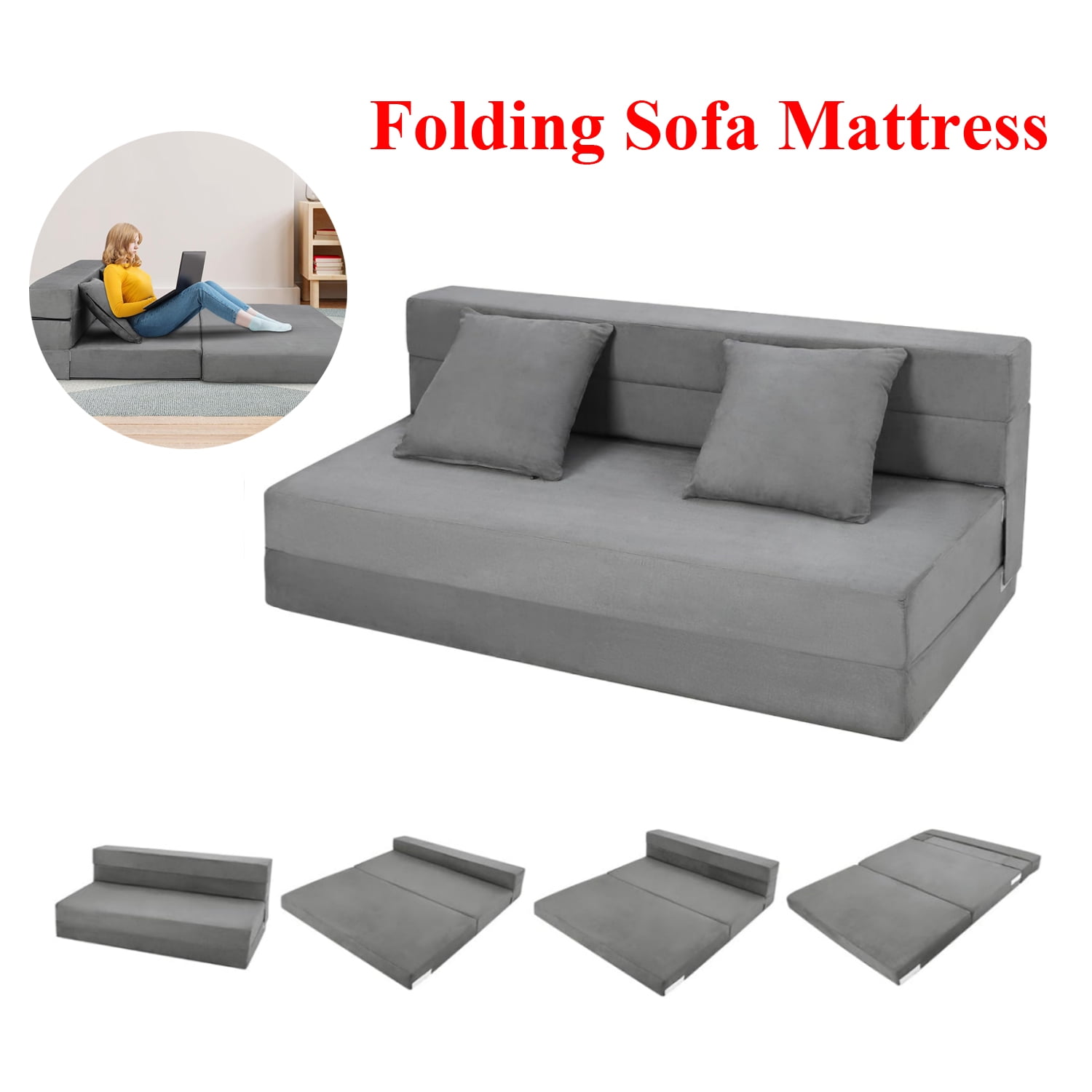 Folding Sofa Mattress, Convertible Sofa Bed with Pillow, Foldable ...