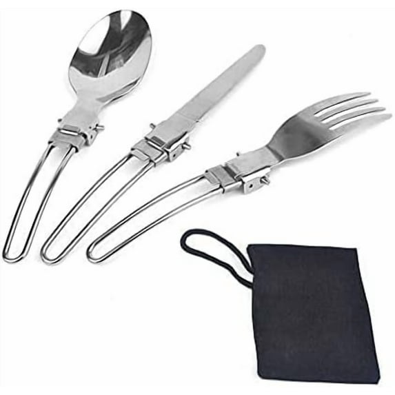 Folding Spoon Fork Knife Set Portable 3 in 1 Folding Dinner Flatware ...