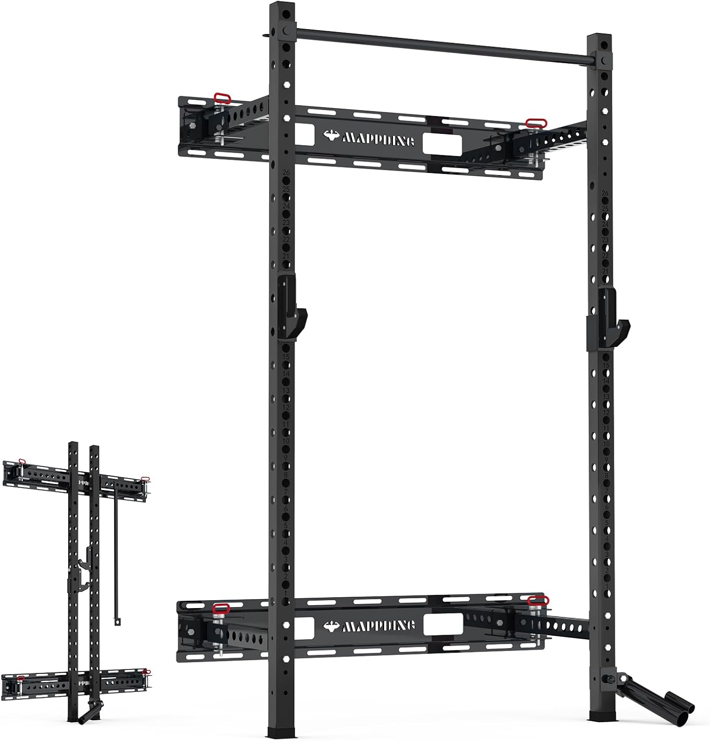 Folding Squat Cage Wall Mounted, 1100 LBS Foldable Squat Power Rack ...