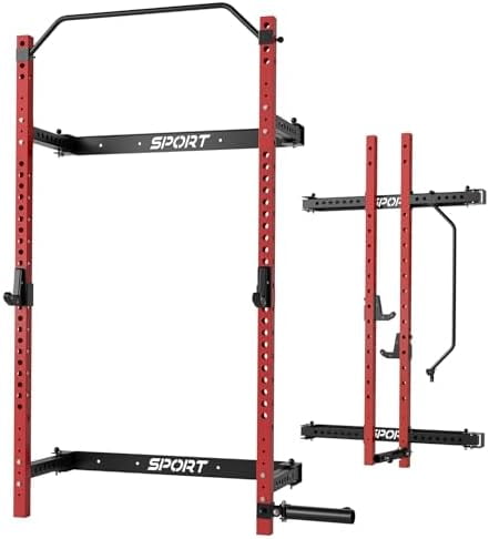 Folding Squat Rack, 1000LBS Capacity Wall Mounted Squat Rack, 2.36"x2 ...