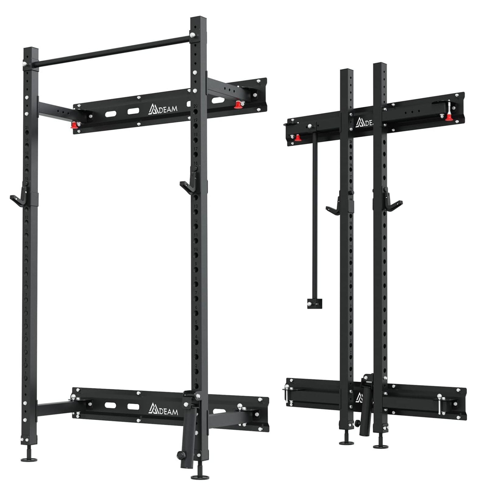 Folding Squat Rack, 2.36"x2.36" Wall Mounted Power Rack for Home Gym ...