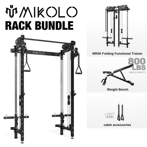 Mikolo Foldable Squat Rack, Wall Mounted Power Rack with Cable ...