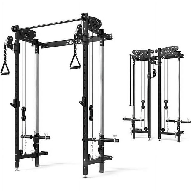 Folding Squat Rack, Wall Mounted Power Rack with Cable Crossover ...