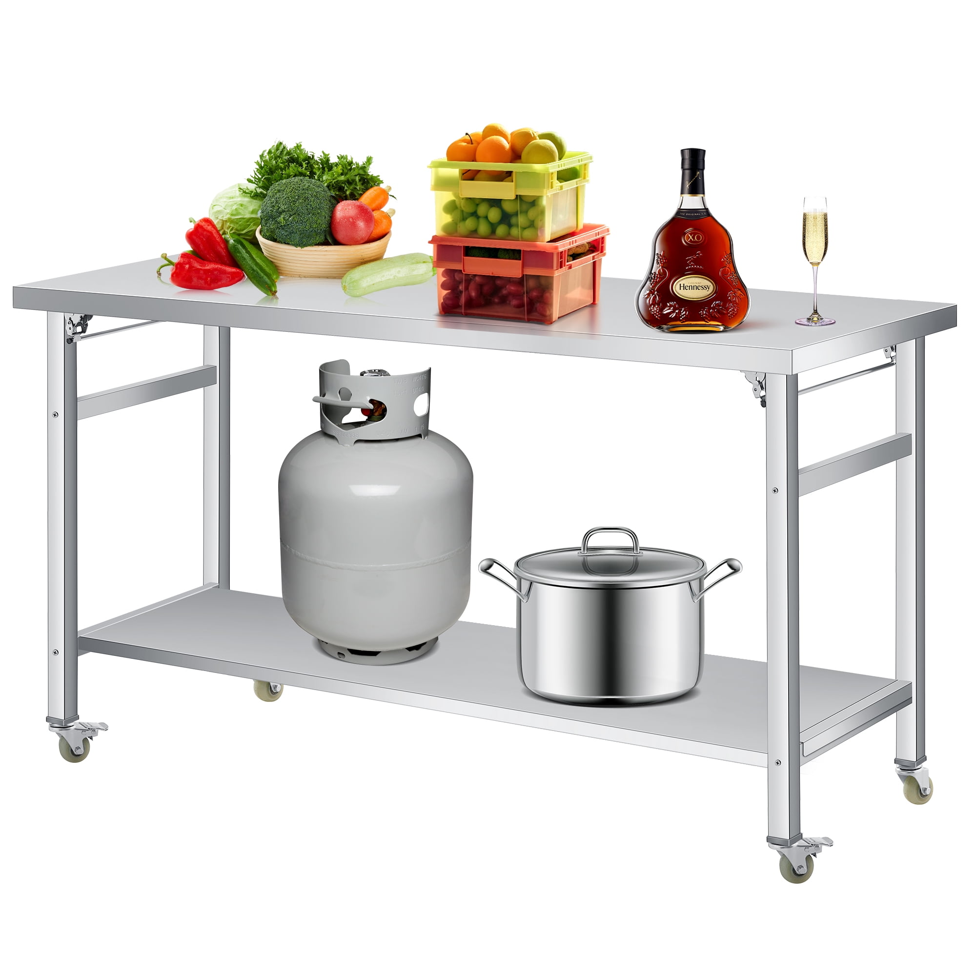 Folding Stainless Steel Table, 60x24 in, Commercial Work Table w ...