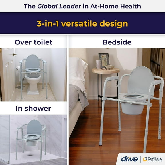 Medline 3-in-1 Bedside Commode, Portable Toilet, Sturdy, 350 lb Weight ...