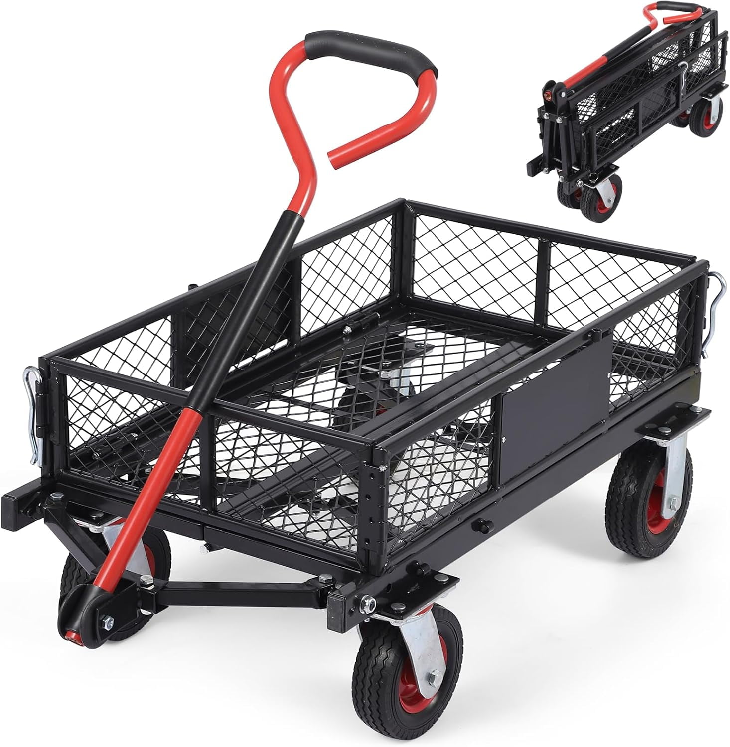 Folding Steel Garden Cart 360lbs, Heavy Duty Yard & Garden Utility ...