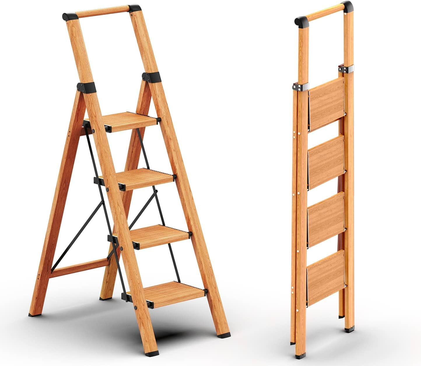 Folding Step Ladder, 4 Step Ladder with Anti-Slip and Wide Pedal ...