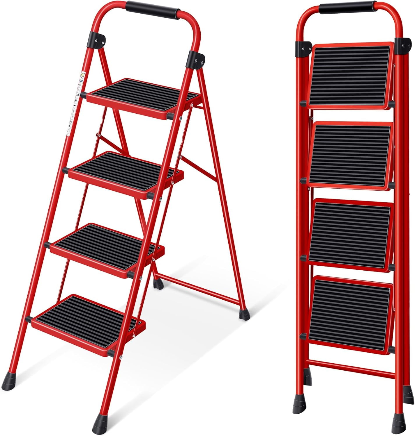 Folding Step Ladder 4 Steps Stool,Heavy-Duty Sturdy Safety Steel Tall ...