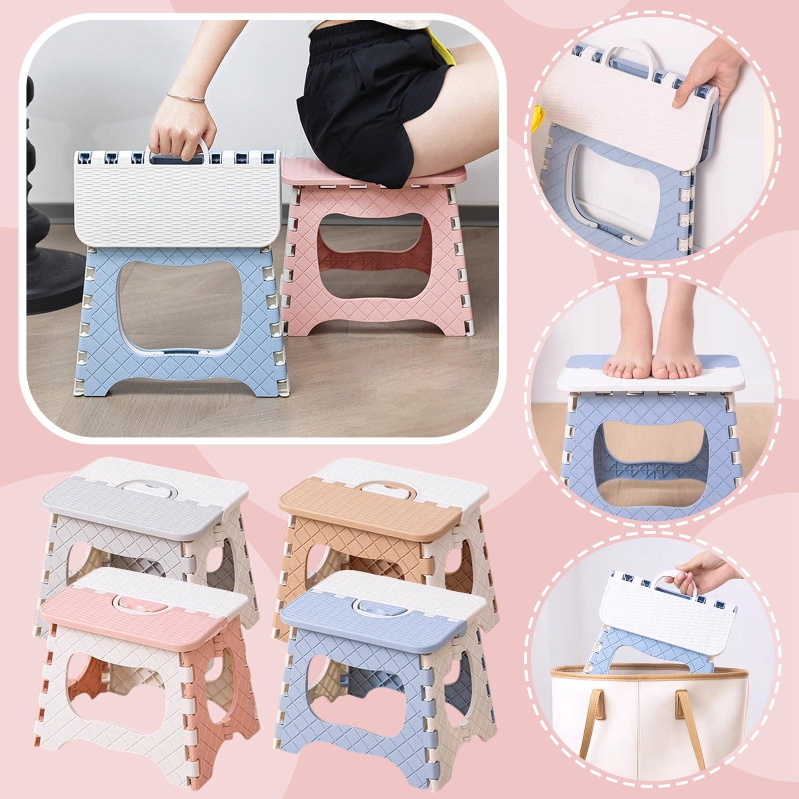 Folding Step Stool 9 Inch -Non-Slip Surface & Carry Handle-Sturdy Step ...