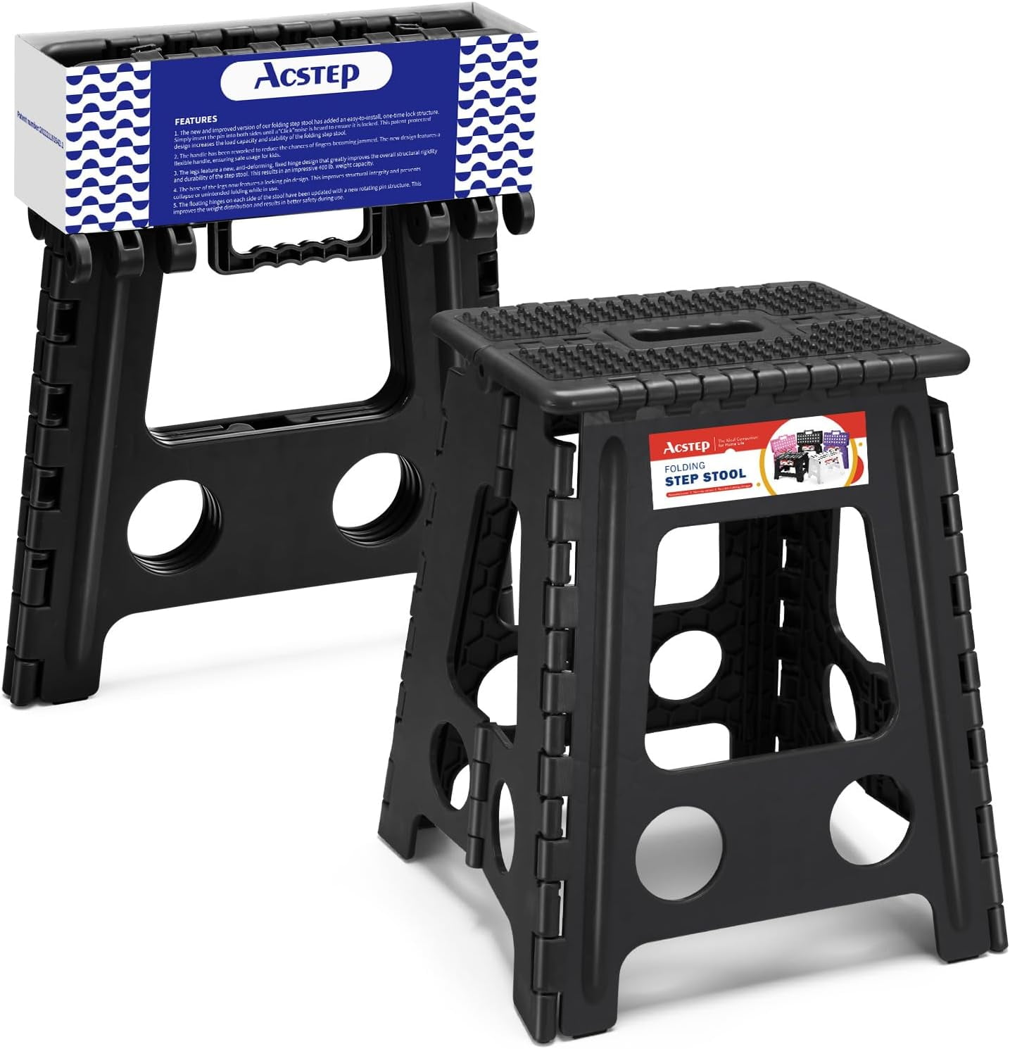 Folding Step Stool 9'' Tall Kids Step Stool Holds Up to 300 lb Plastic ...