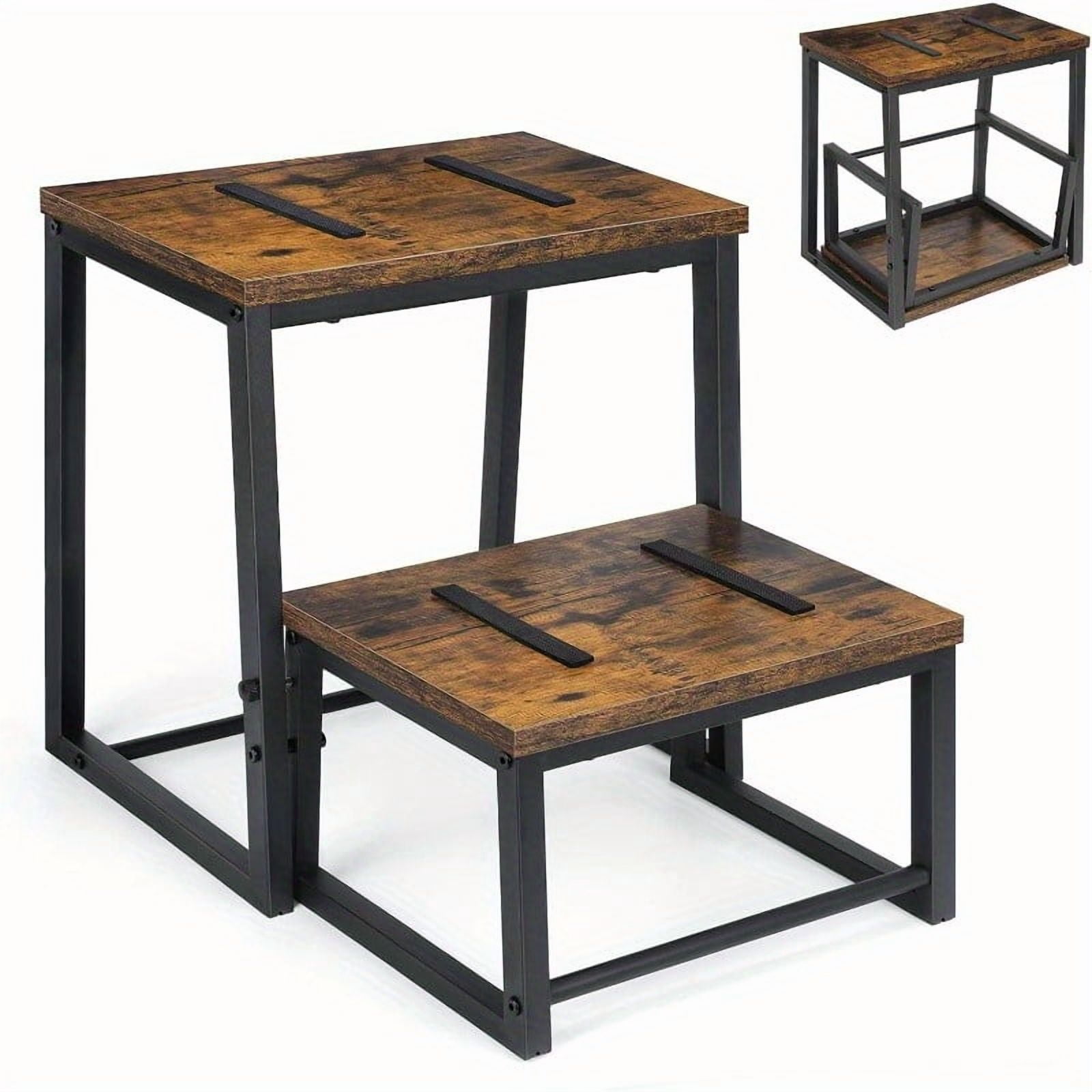 Folding Step Stool for Adults, Sturdy Metal Frame Wooden Board Step ...