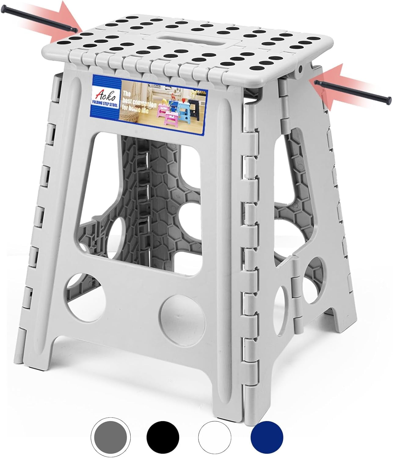 Folding Step Stool Foldable 16 Inch Stool 400 Lbs Capacity,Plastic ...