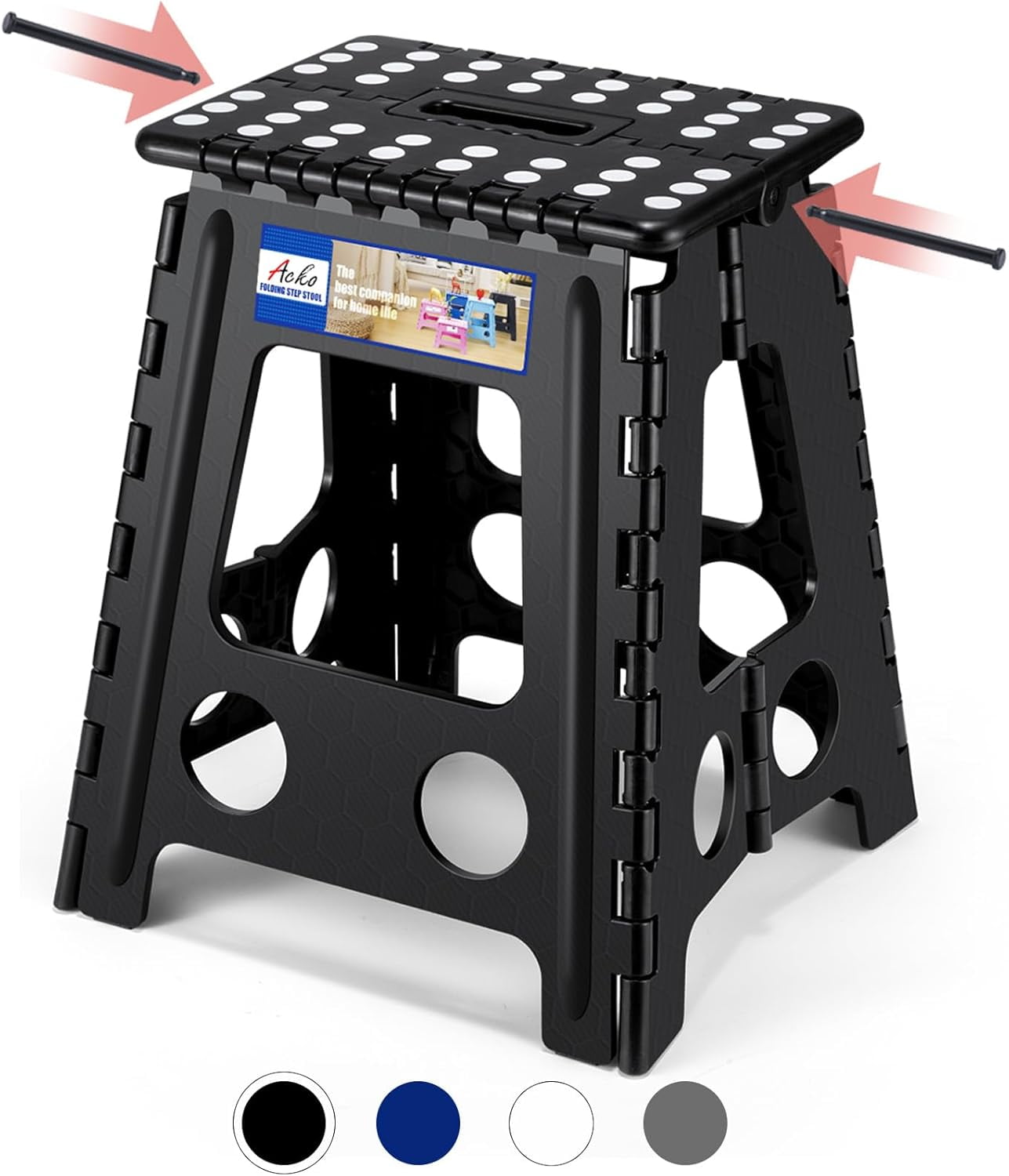 Folding Step Stool Foldable 16 Inch Stool 400 lbs Capacity,Plastic ...