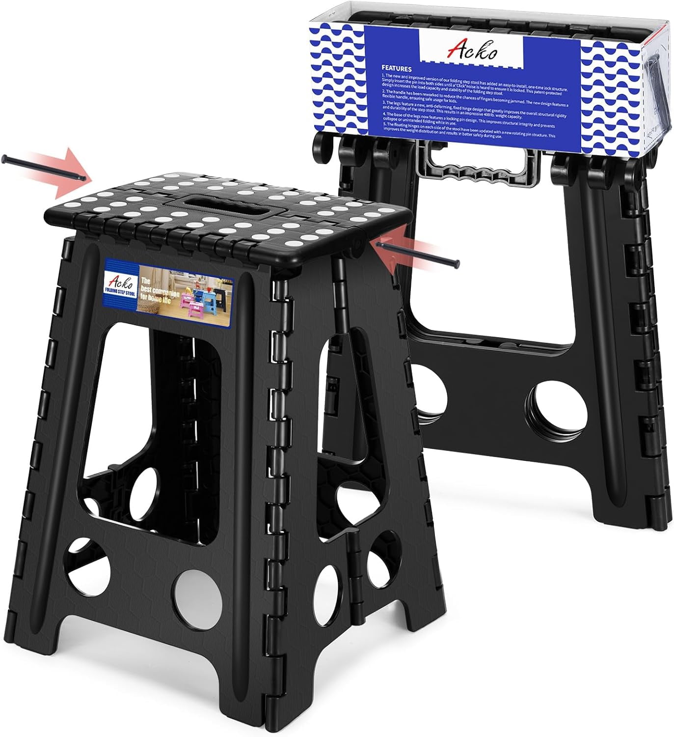 Folding Step Stool Foldable 16 Inch Stool 400 lbs Capacity,Plastic ...