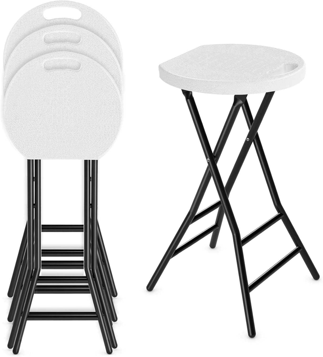 Folding Stool Set of 4, 24-inch Bar Height Portable Collapsible Round ...