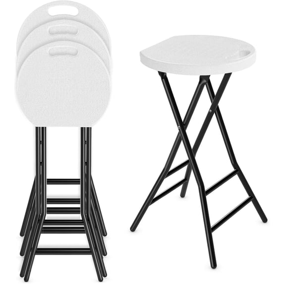 Folding Stool Set of 4, 24-inch Bar Height Portable Collapsible Round ...