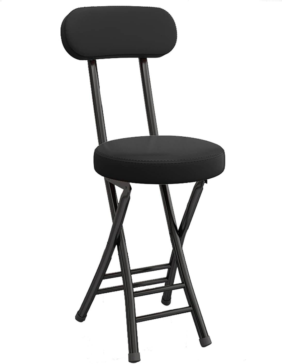 Folding Stool with Backrest, Cushioned Padded Leather Round Portable ...
