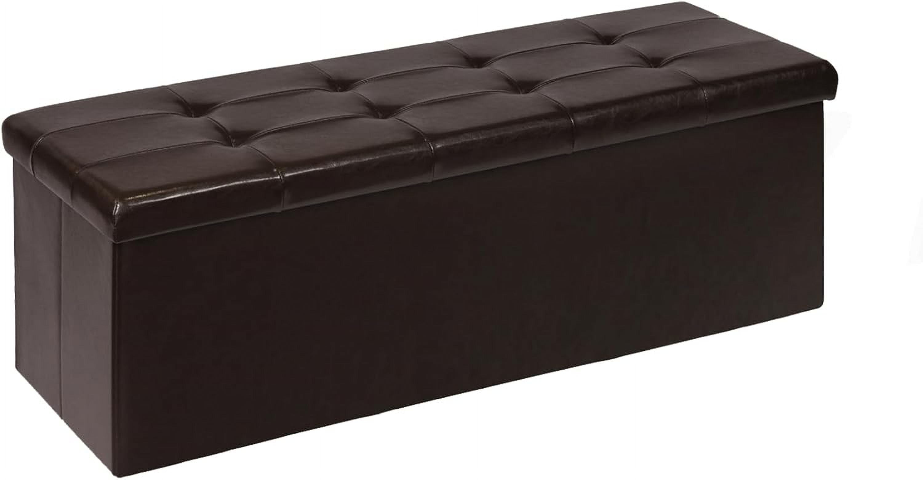 Folding Storage Ottoman Bench, Brown Faux Leather Long Storage Chest ...