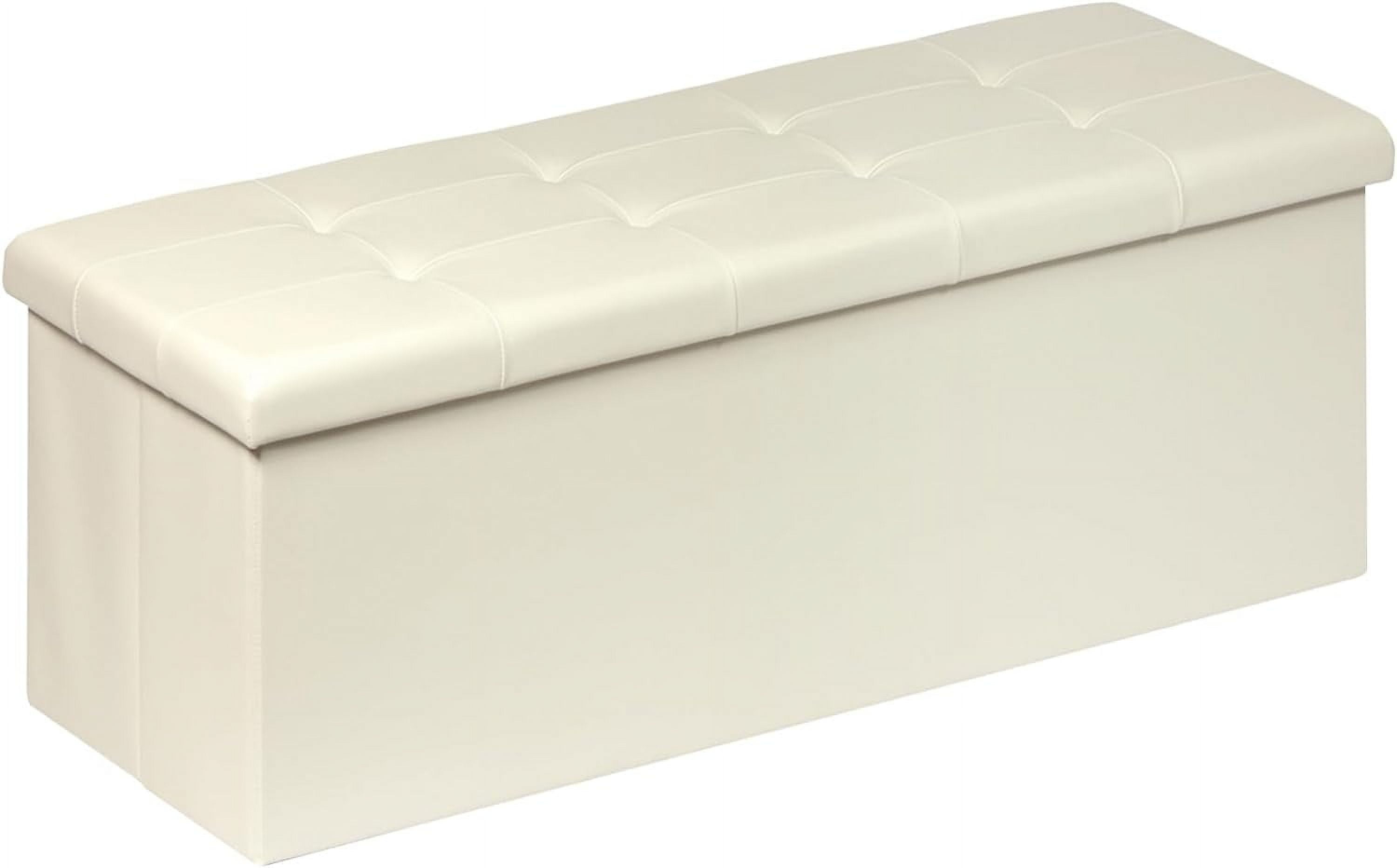 Folding Storage Ottoman Bench with Tray, 43.3inches Faux Leather Long ...