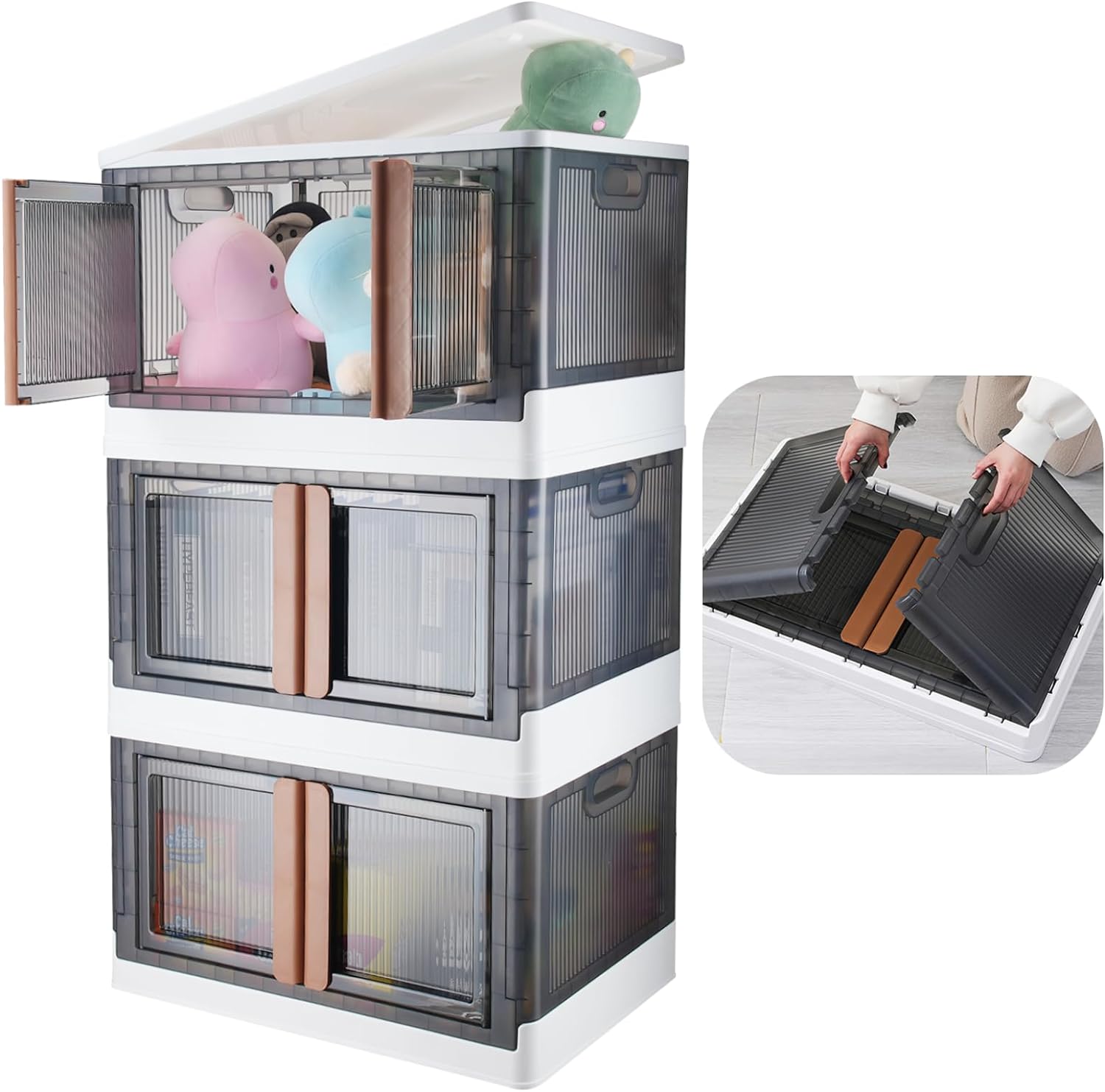 Folding Storage Bin with Lid, 3 PCS 25 Gallons (86Qt) Clear Folding ...