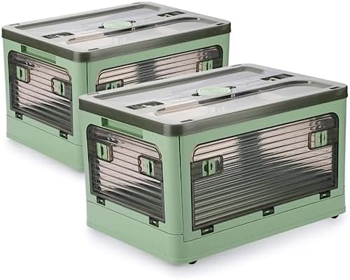 Folding Storage Bins, 36 Liters, 2 Pcs Green Plastic Storage Containers ...
