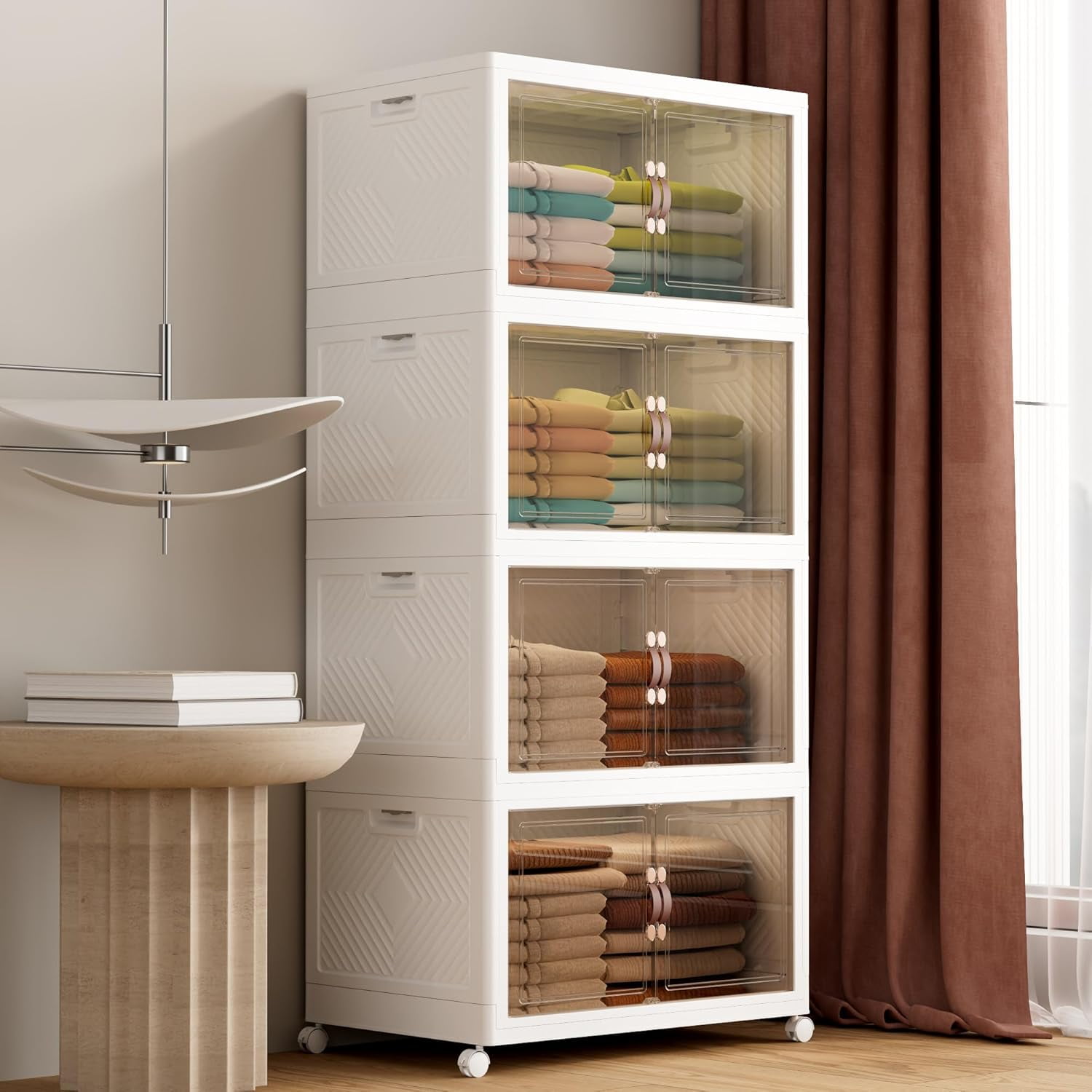 Folding Storage Bins Organizer Quart Storage Boxes with Wheels and Door ...