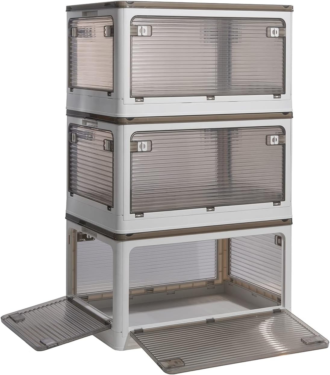 Folding Storage Bins with Wheels Stackable Plastic Closet White 9.5Gal ...