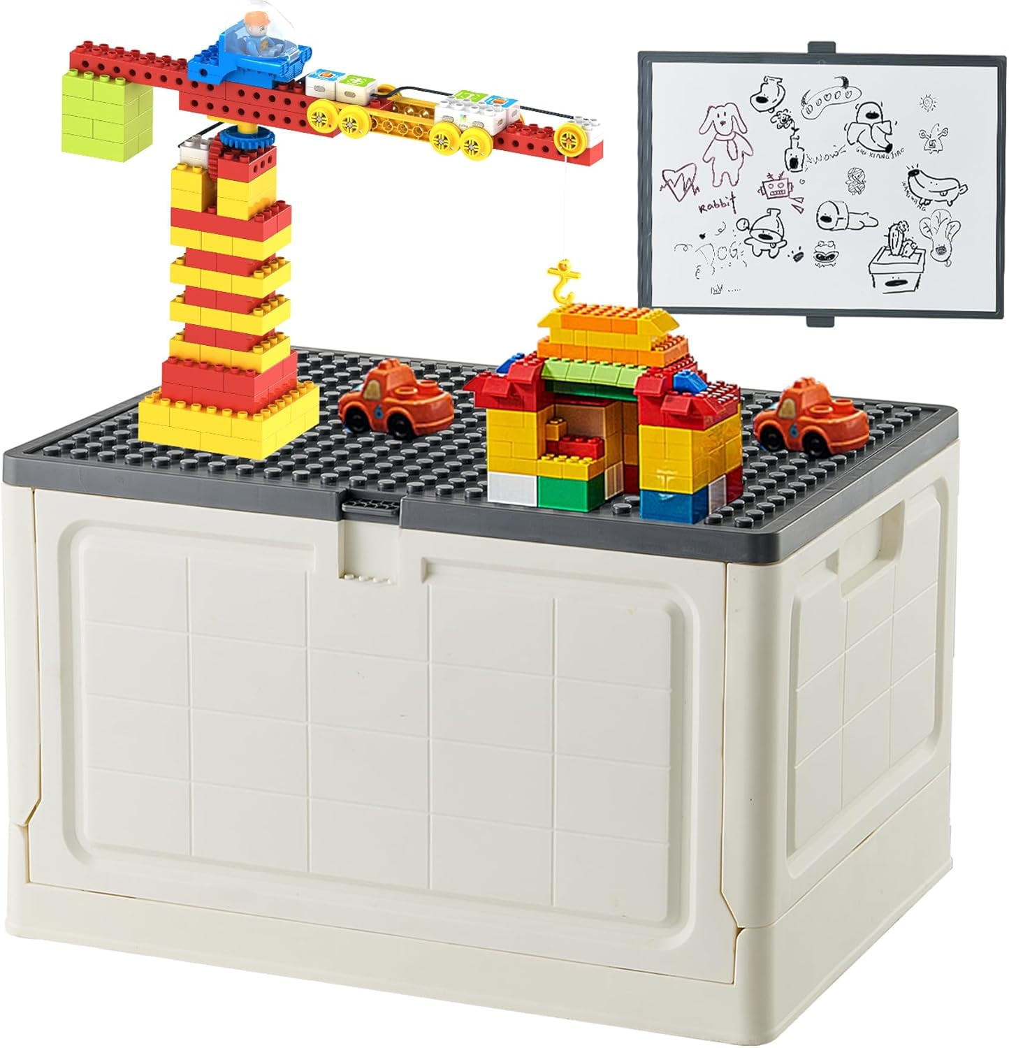 Folding Storage Box with Large Building Lid for Duplo Blocks, 28L ...