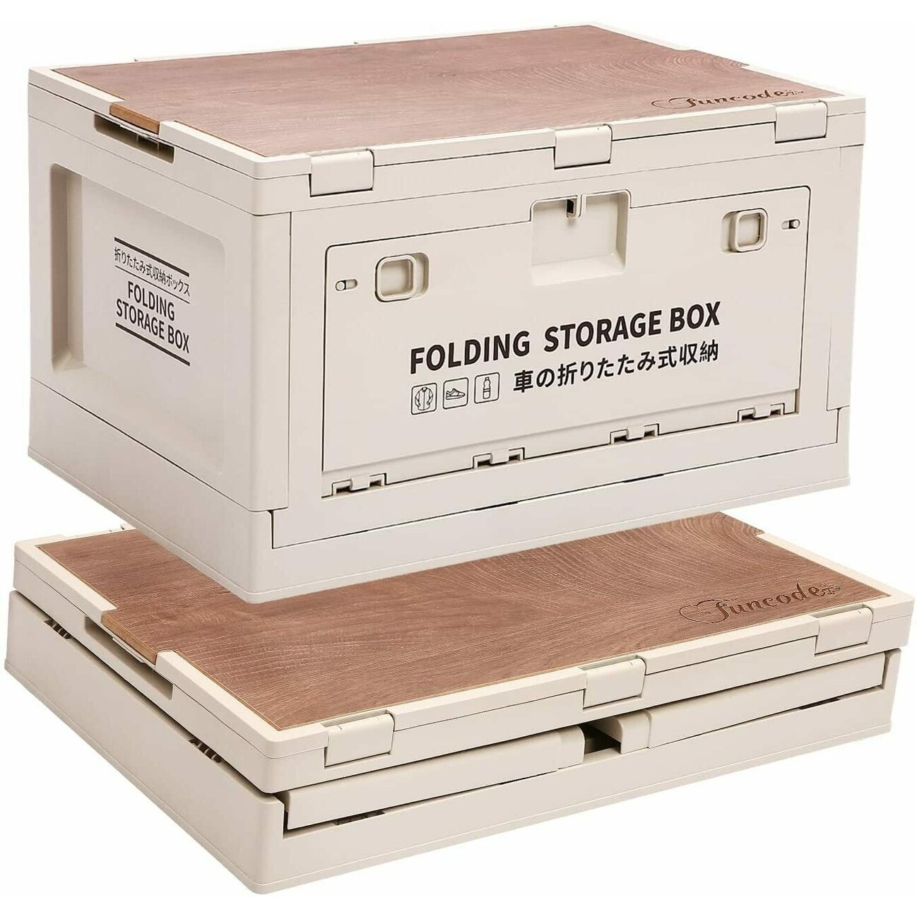 Folding Storage Box With Wooden Cover, Collapsible Storage Container ...