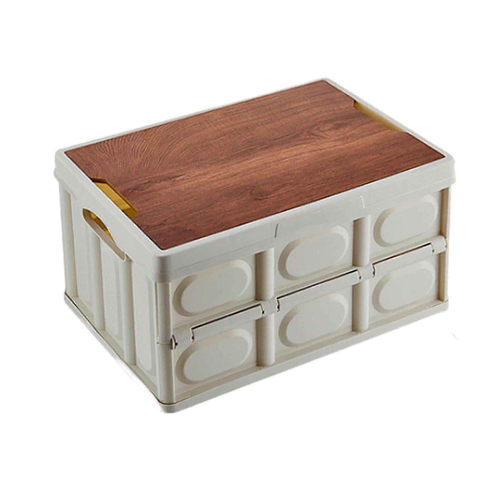 Folding Storage Box with Wooden Cover Outdoor Camping Folding Storage ...