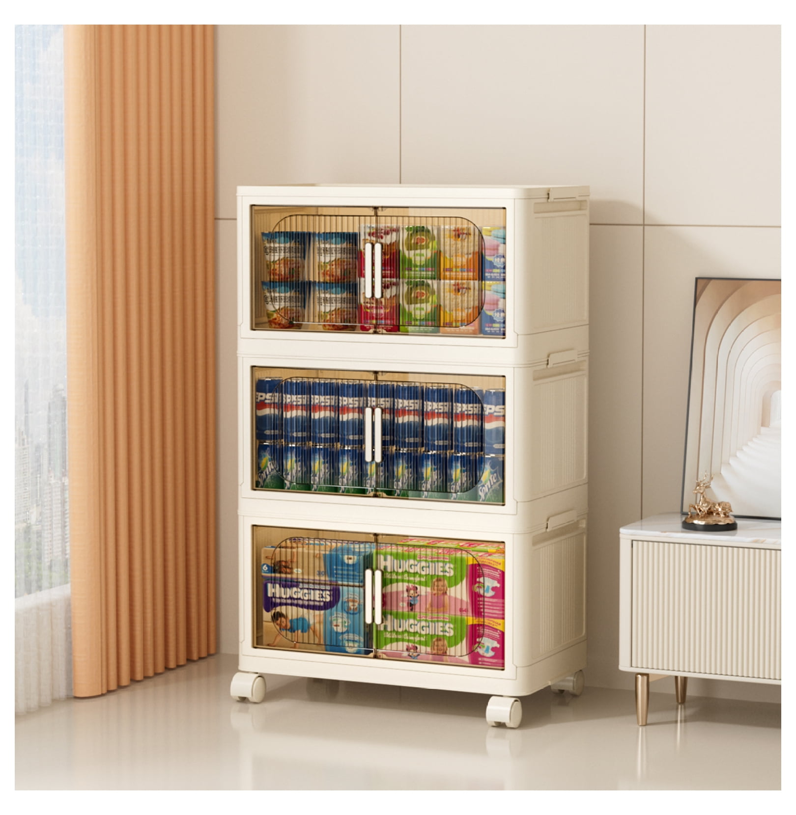 Folding Storage Cabinet, 19.69" Wide 3-Tier Organizer; Collapsible ...