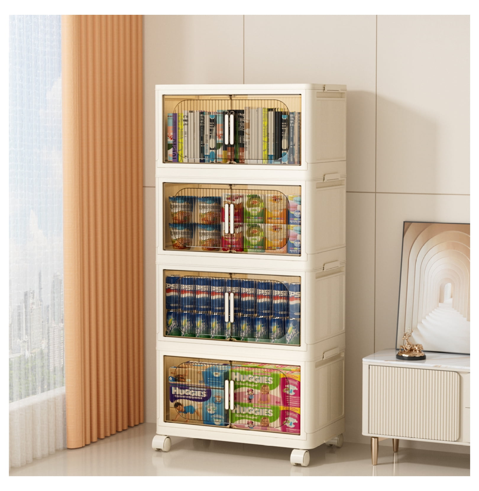 Folding Storage Cabinet, 19.69" Wide 4-Tier Organizer; Collapsible ...