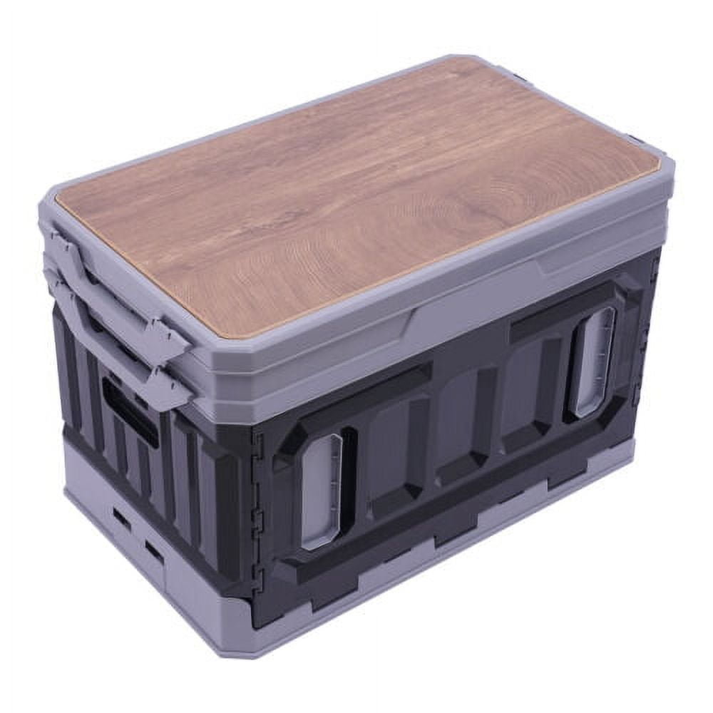 Folding Camping Storage Box, 25.1 Gal Organizer, Wooden Table ...