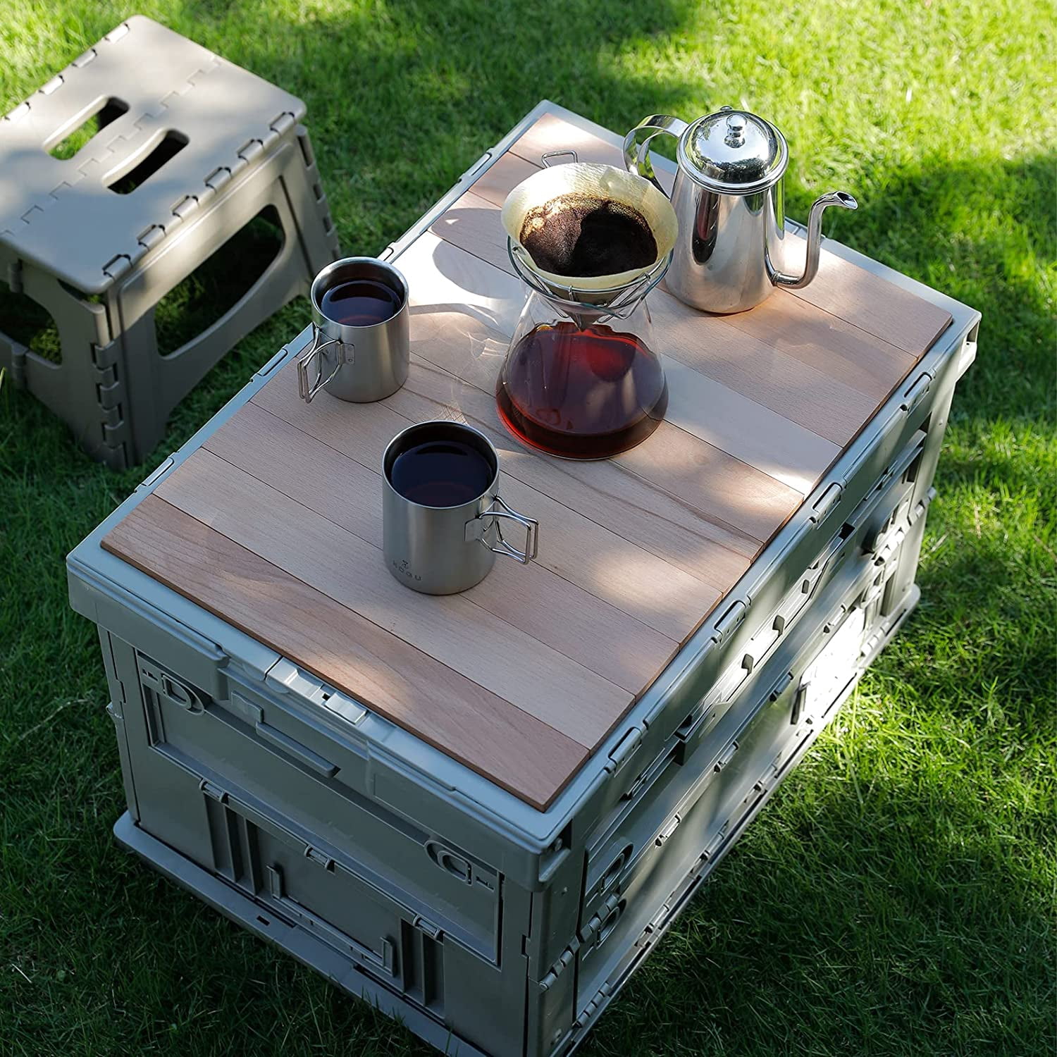 Folding Storage Camping Box with Wooden Egg Roll Table Board, 75L ...