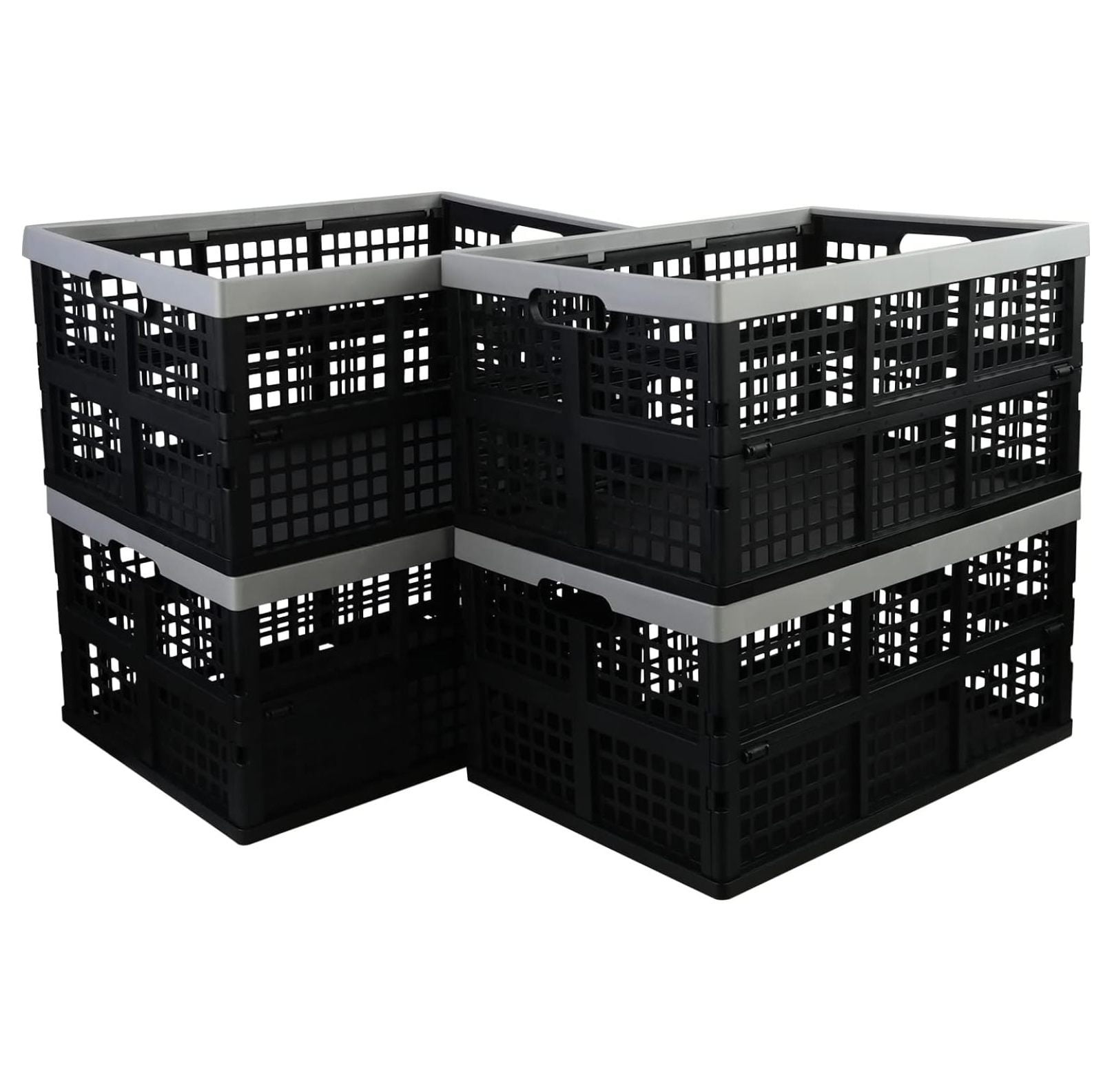 Folding Storage Crates 4 Pack, 42 Liter Stackable Plastic Collapsible ...