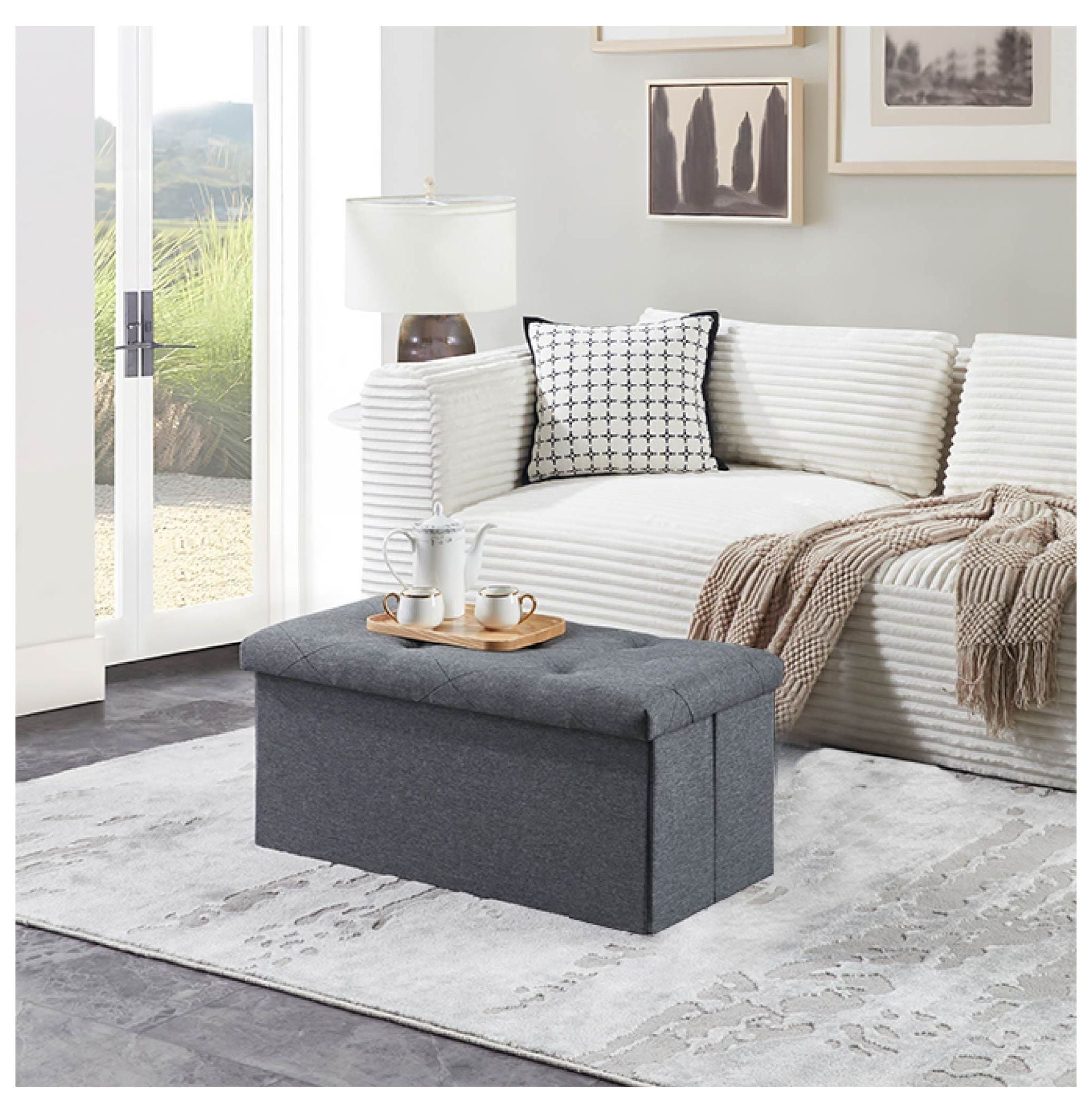 Folding Storage Ottoman, 30 Inch Gray Foot Rest, Storage Chest for ...