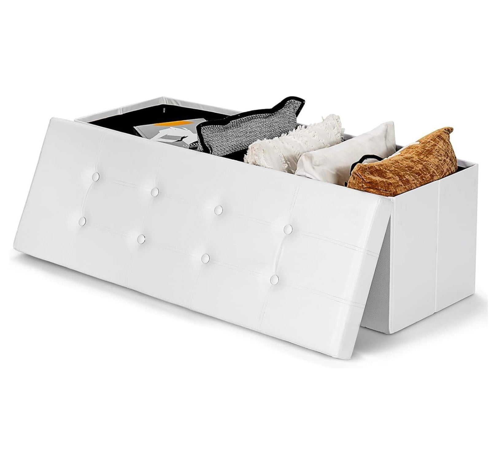 Folding Storage Ottoman Bench, 45" Large Ottoman Space-Saving Bench ...