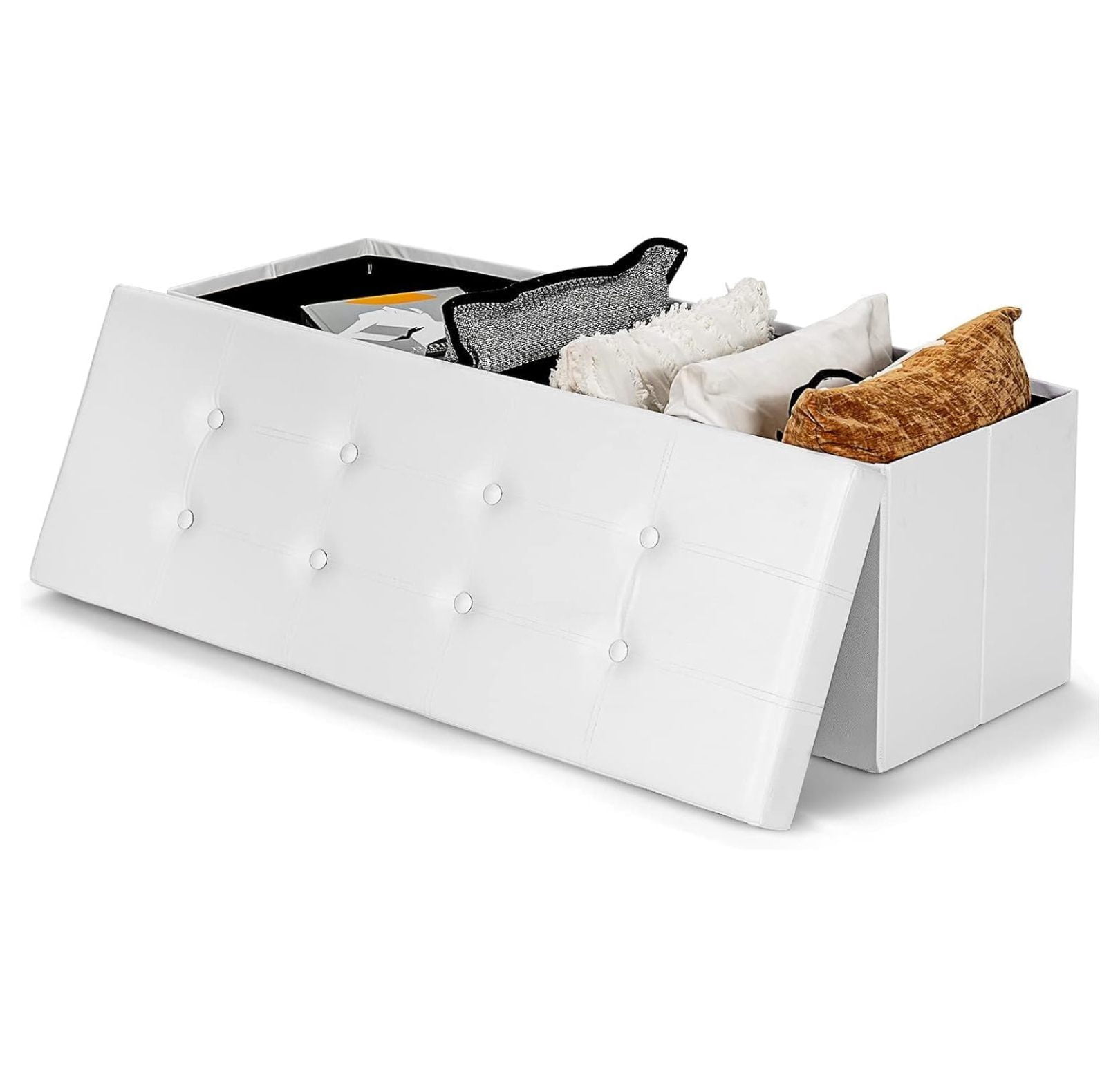 Folding Storage Ottoman Bench, 45" Large Ottoman Space-Saving Bench ...