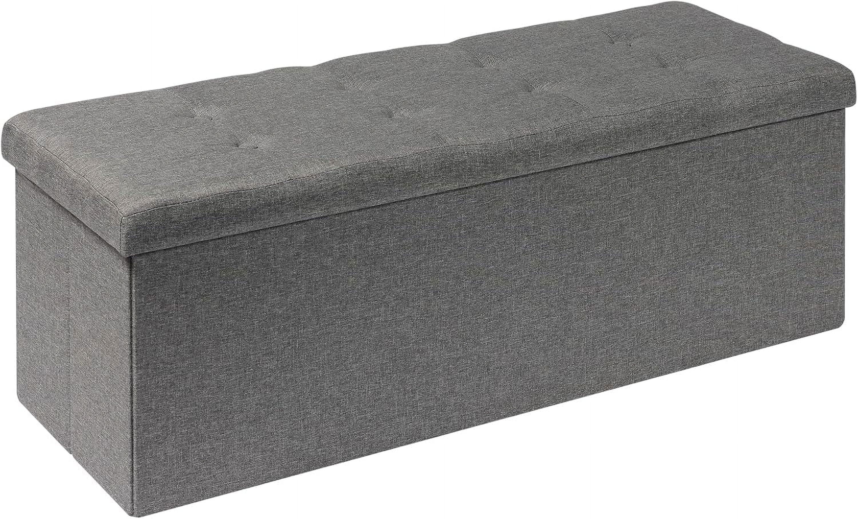Folding Storage Ottoman Bench, Grey Linen Long Ottoman Chest Foot Rest ...