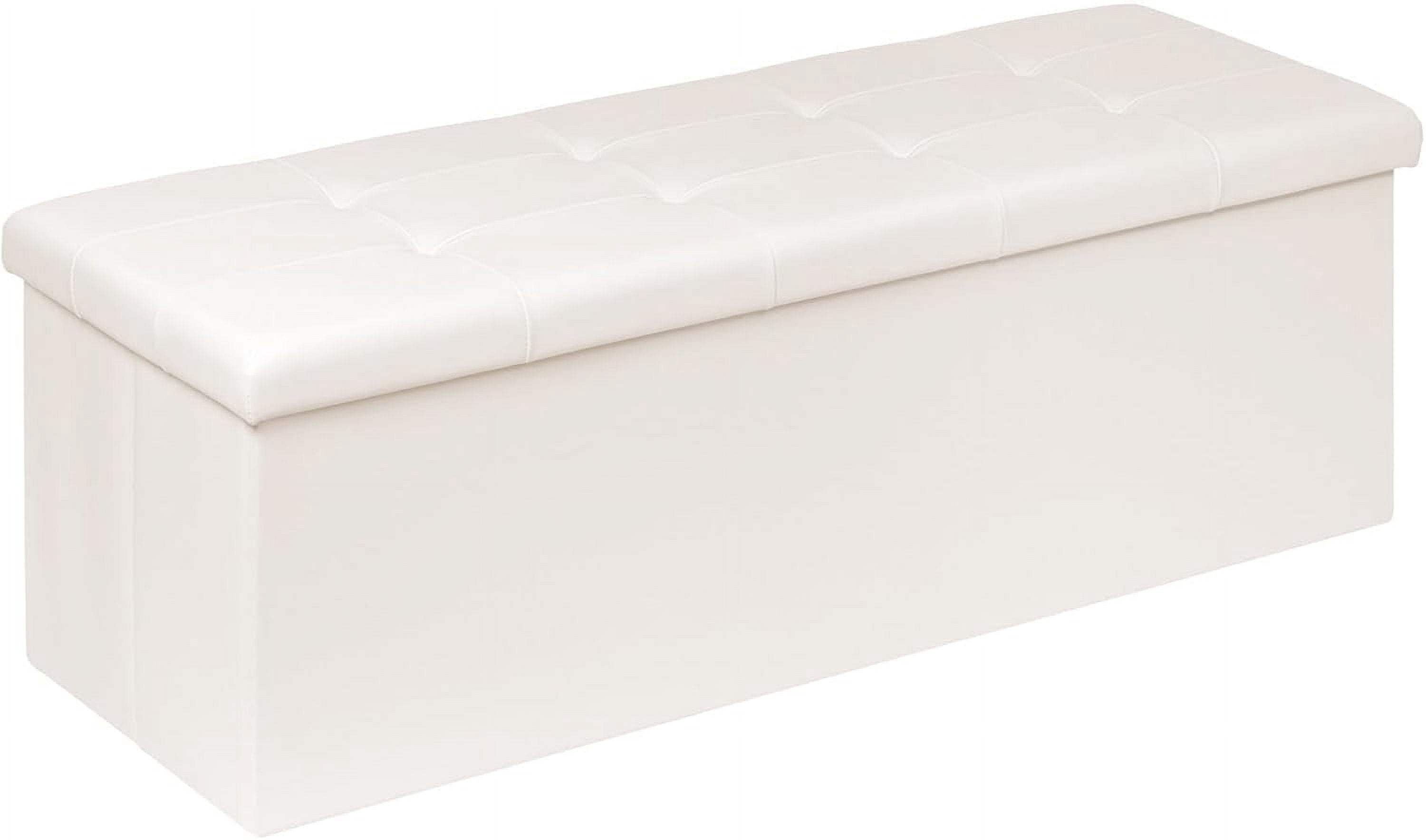 Folding Storage Ottoman Bench with Tray, 43.3inches Faux Leather Long ...