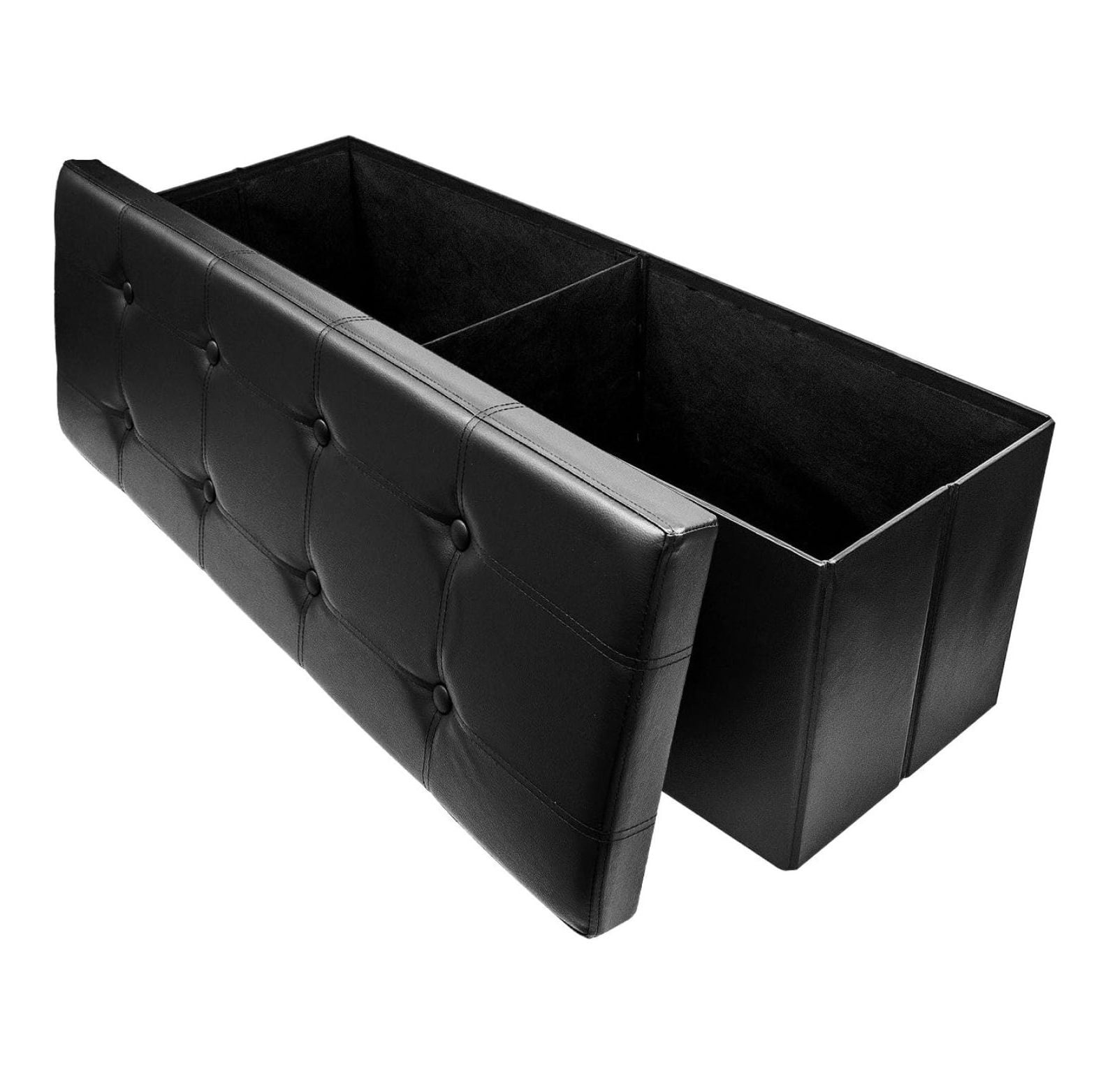 Folding Storage Ottoman Chest - 43 inch Black Leather Ottoman with ...