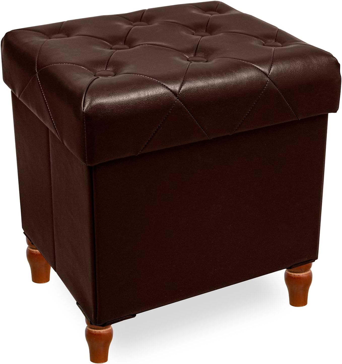 Folding Storage Ottoman Cube PU Leather Footstool with Wood Legs ...