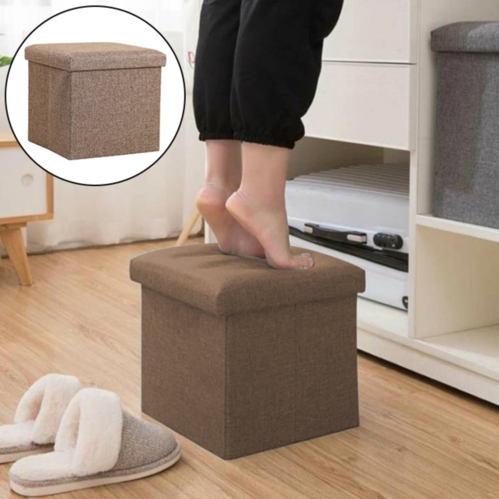 Folding Storage Ottoman Cube Saving Storage Toy Box Foot Rest Stool ...