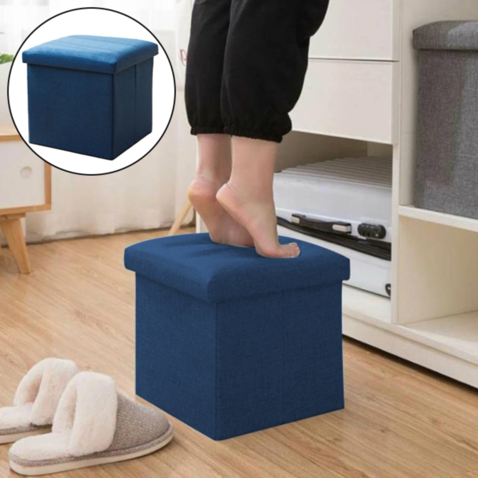 Folding Storage Ottoman Cube Saving Storage Toy Box Foot Rest Stool ...