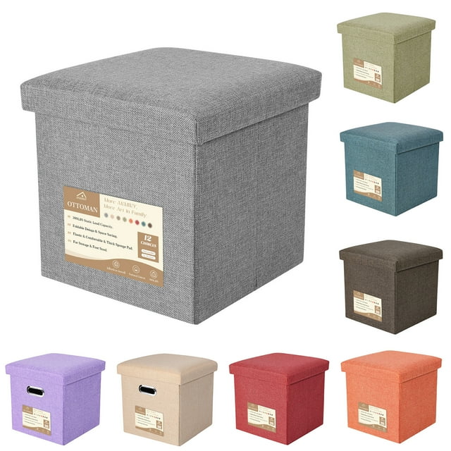ANMINY Collapsible & Foldable Linen Storage Ottoman Cube, Foot Rest ...