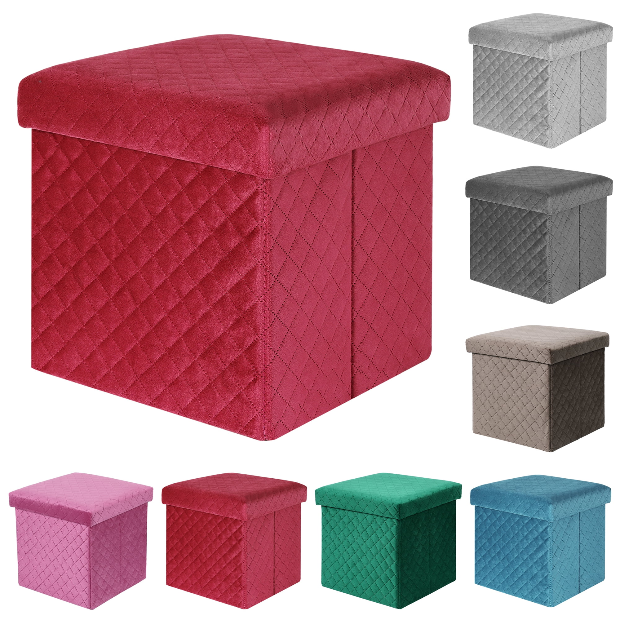 "ANMINY Foldable Velvet Tufted Storage Ottoman Cube, Foot Stool Seat ...