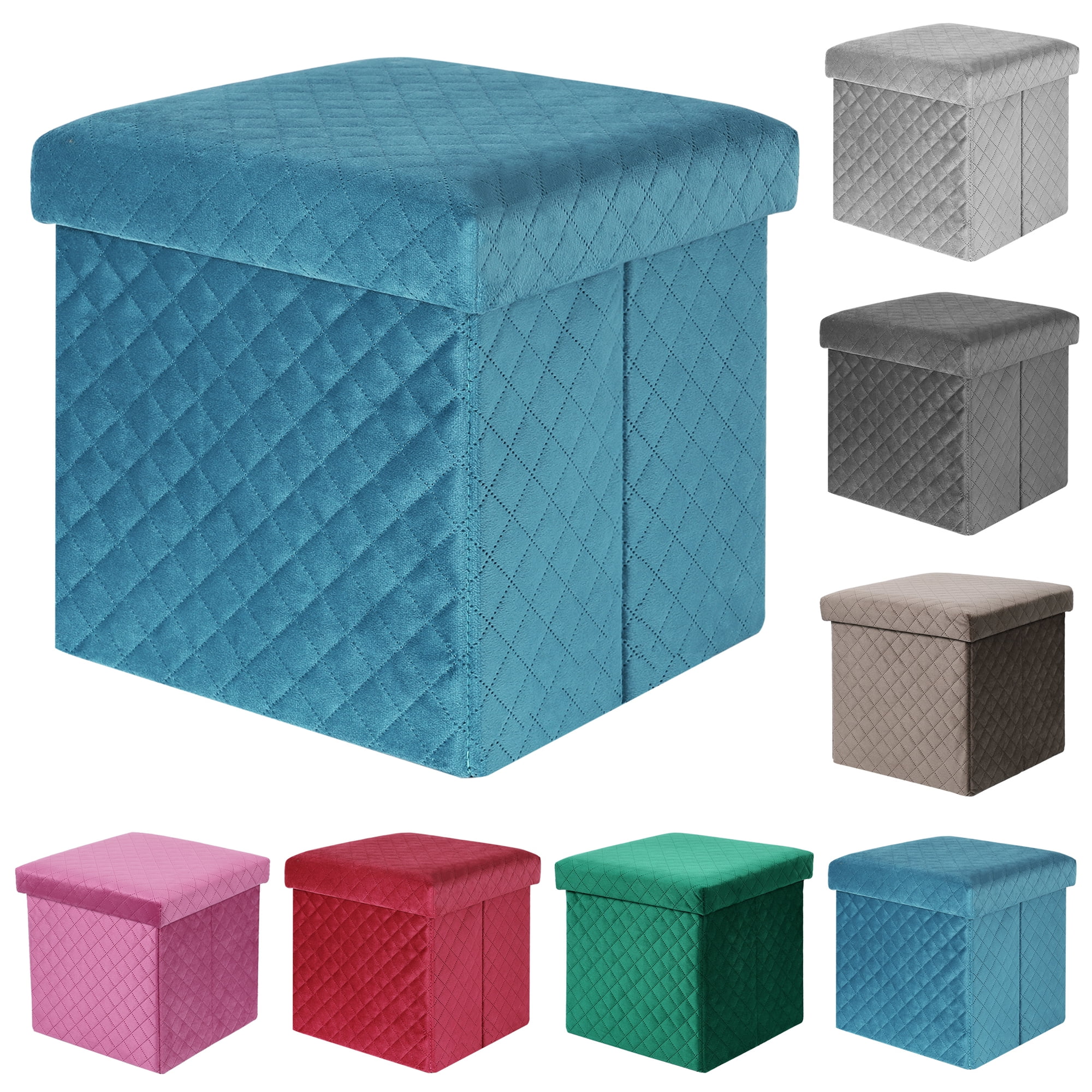 ANMINY Velvet Tufted Foldable Storage Ottoman Cube, Footrest Stool Seat ...